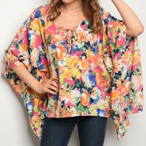 Tops | Hot Pink Orange Floral Top | Poshmark